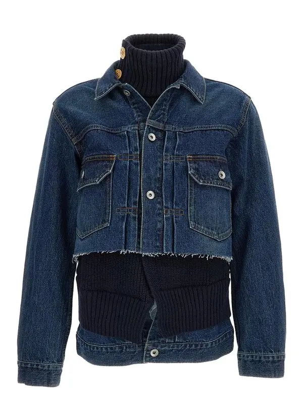 Sacai Denim And Wool Knit Hybrid Jacket - Multicolor