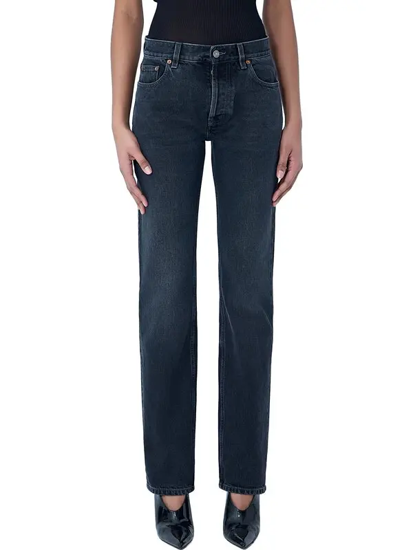 Saint Laurent Straight High Rise Jeans - Black