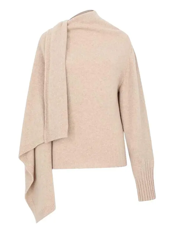 Attico Virgin Wool Sweater With Scarf Detail - Brown