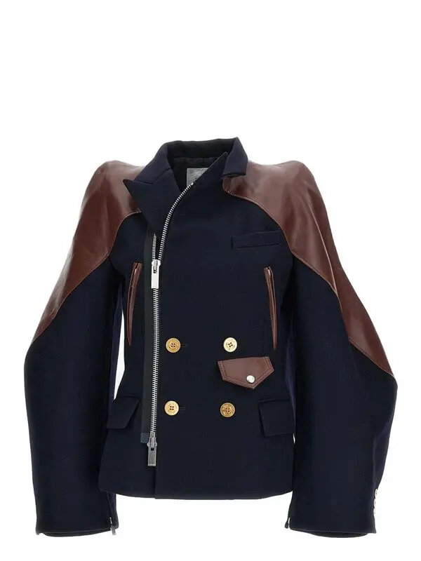 Sacai Leather X Wool Melton Jacket - Multicolor