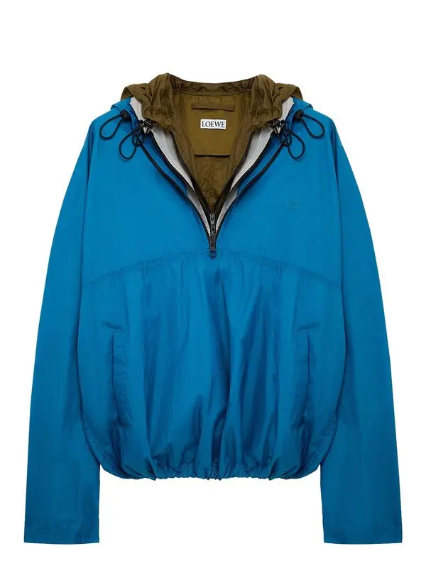 Loewe Anorak Technical Fabric Windbreaker With Embroidered Anagram Logo - Blue