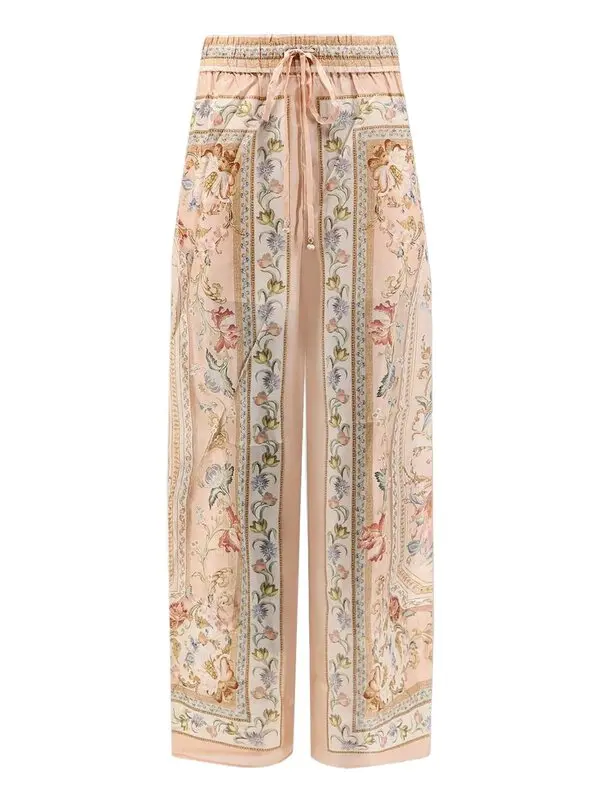Zimmermann Roselight Silk Trousers With Pink Tapestry Floral Print - Multicolor