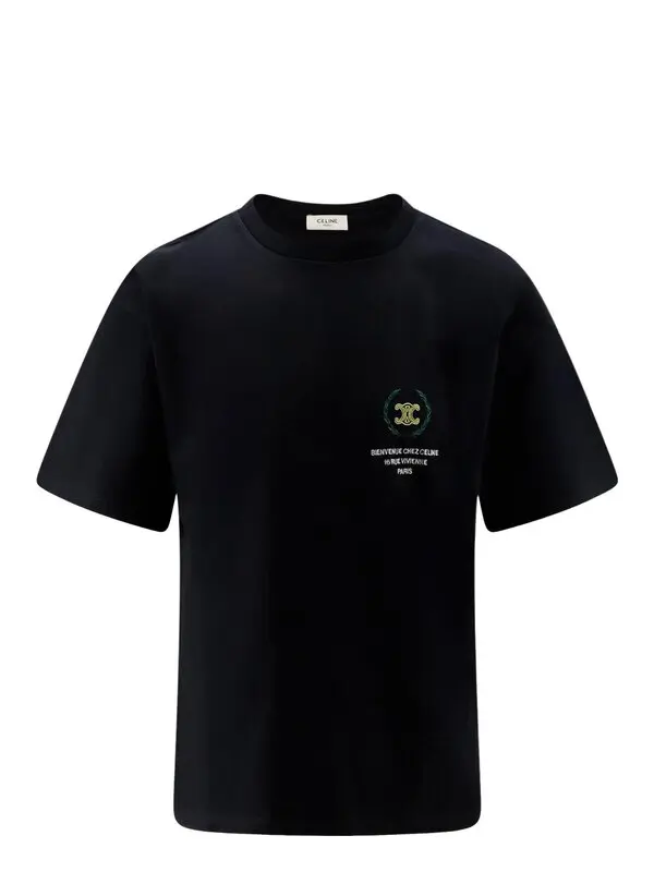 Celine Cotton T-shirt With Iconic Embroidery - Multicolor