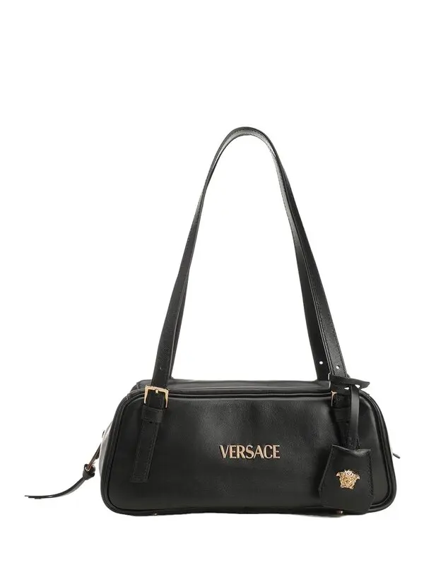 Versace Tag Bowling Bag In Nappa Leather - Black