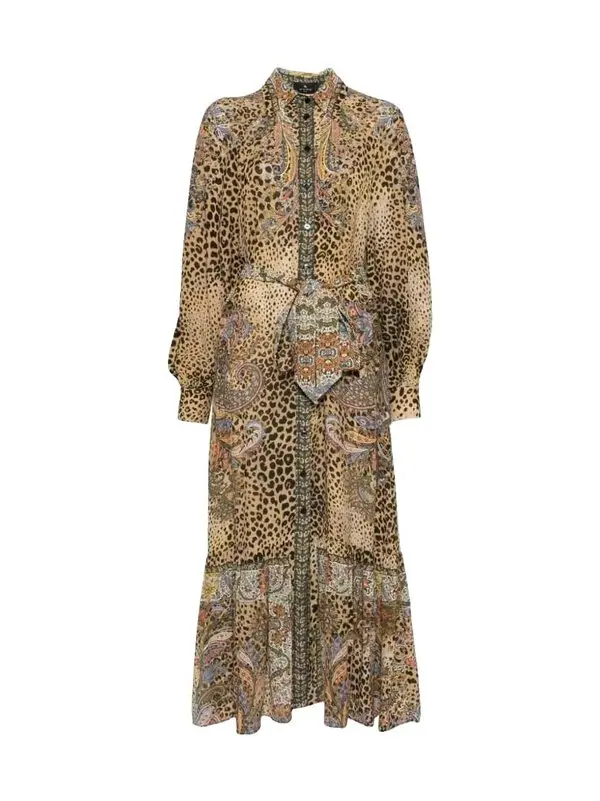 Etro Midi Dress With Paisley Animal Print - Brown