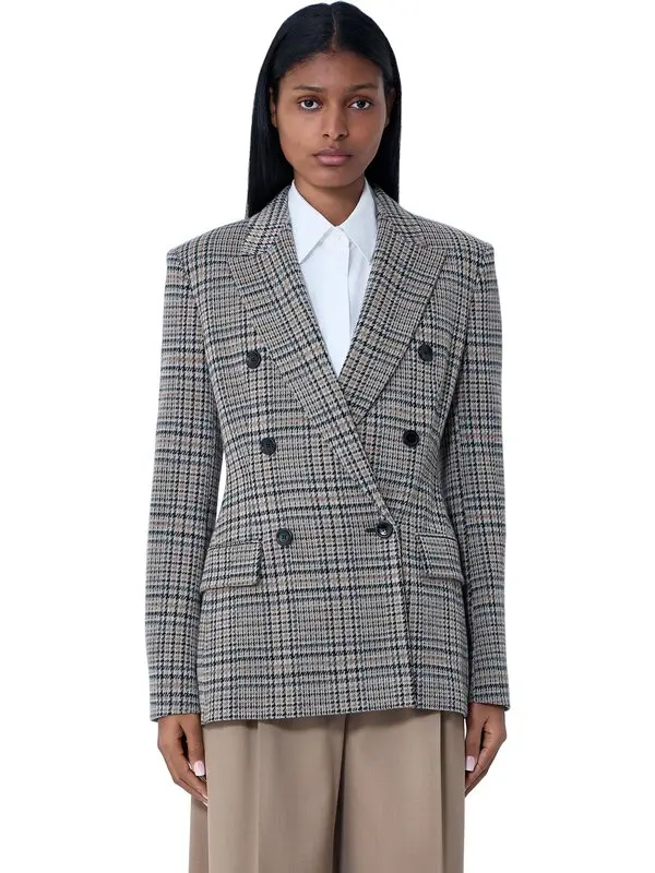 Max Mara Checked Wool Blend Double-breasted Blazer - Gray