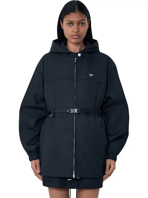 Prada Re-nylon Hooded Belted Anorak Jacket - Black