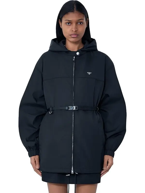 Prada Re-nylon Hooded Belted Anorak Jacket - Black