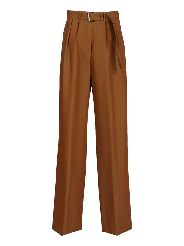 Dries Van Noten Striped Wool Blend Belted Wide-leg Trousers - Brown