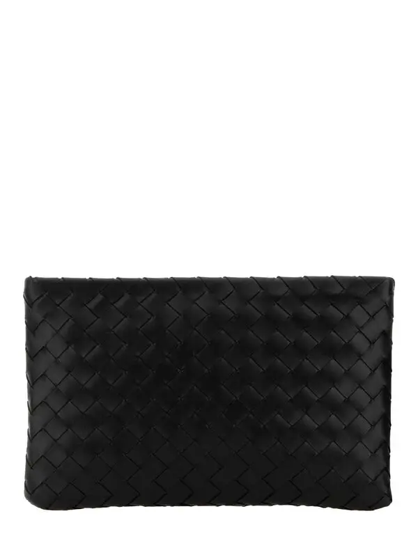 Bottega Veneta Leather Medium Clutch - Black