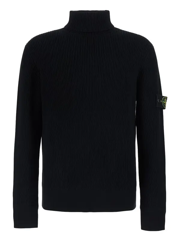 Stone Island High Collar Wool Sweater - Black