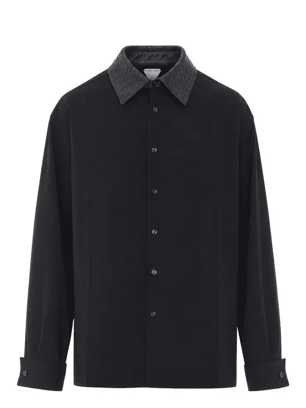 Bottega Veneta Shirt With Intrecciato Detail Collar - Black