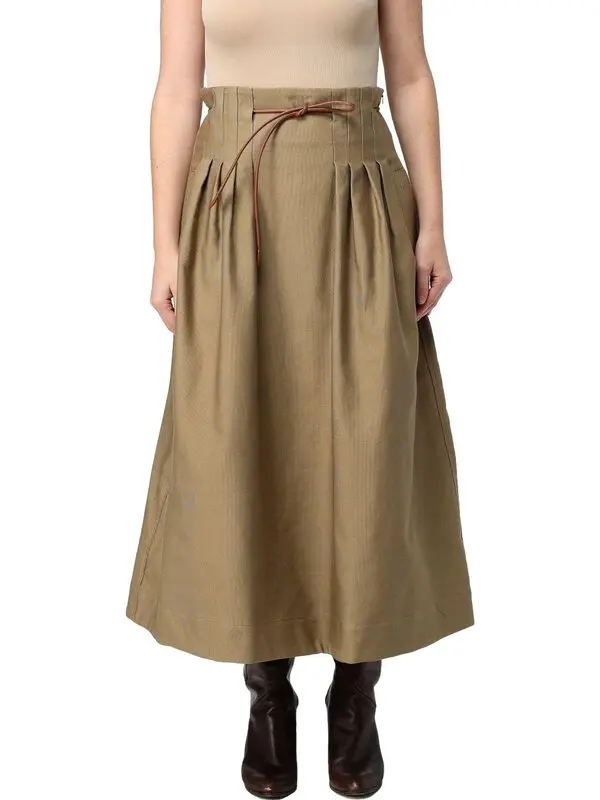 Max Mara A-line High-waisted Midi Cotton Skirt With Drawstring - Brown