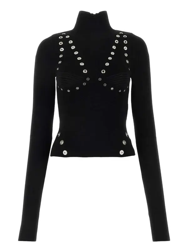 Off-White Viscose Blend Top - Black