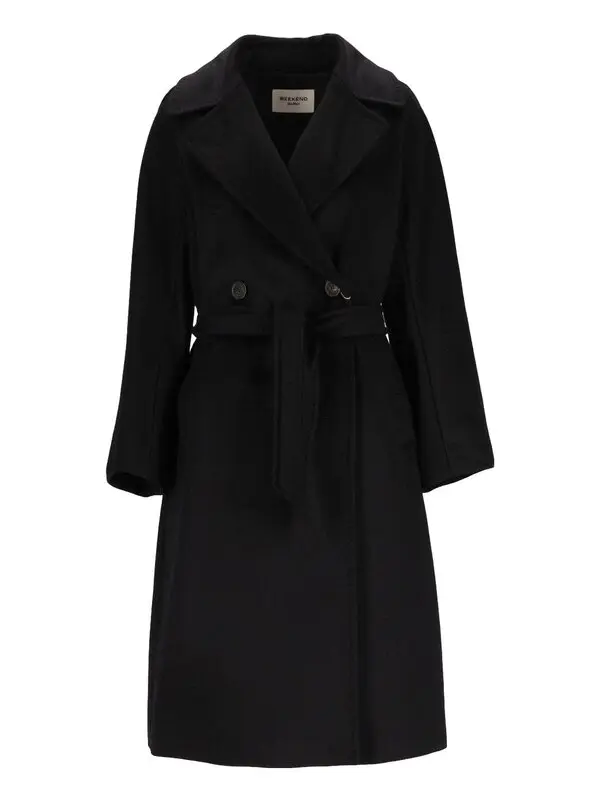 Max Mara Resina Drap Wool Long Coat Double Breast - Black