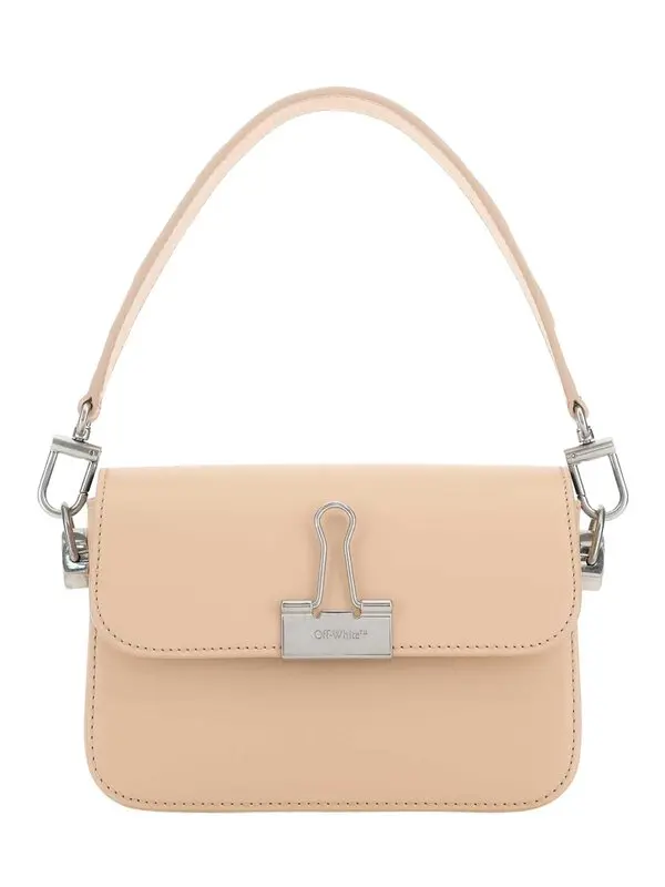 Off-White Plain Leather Binder Handbag - Pink