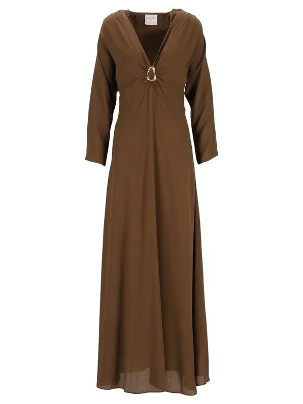 FORTE_FORTE Sculpture Buckle Silk-blend Dress - Brown