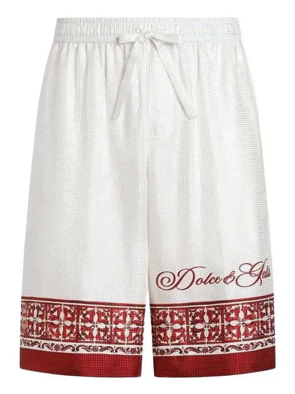 Dolce & Gabbana Vanity Jacquard Twill Bermuda Shorts With Majolica Print - White