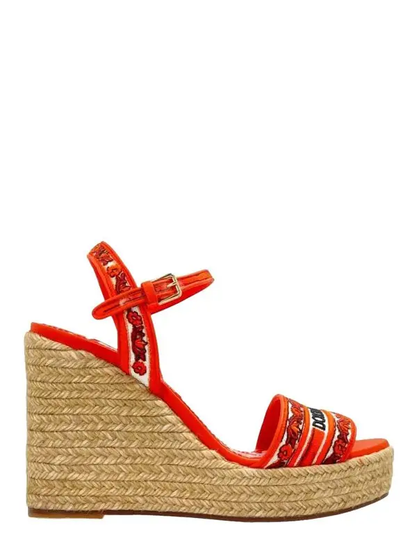 Dolce & Gabbana Embroidered Logo Wedge Sandals - Multicolor