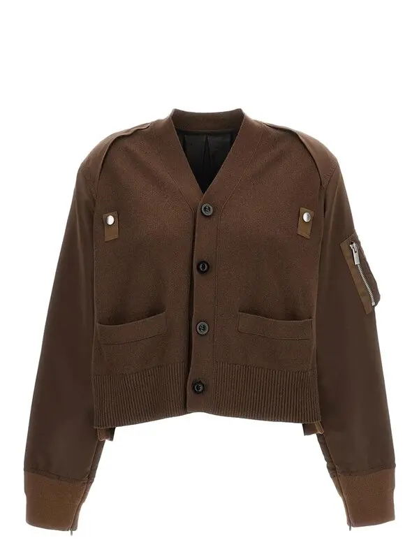 Sacai Nylon Twill And Cotton Knit Bomber Cardigan - Multicolor