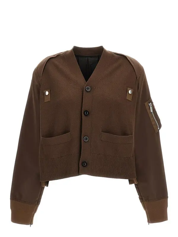 Sacai Nylon Twill And Cotton Knit Bomber Cardigan - Multicolor