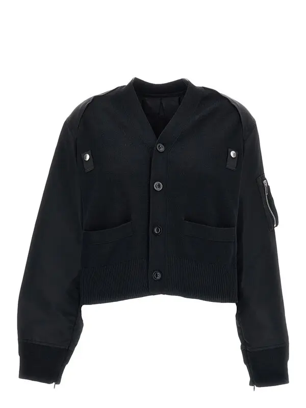 Sacai Nylon Twill X Cotton Knit Cardigan - Multicolor