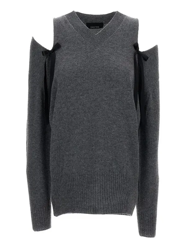 Simone Rocha Cashmere Slash V-neck Jumper With Bow - Multicolor