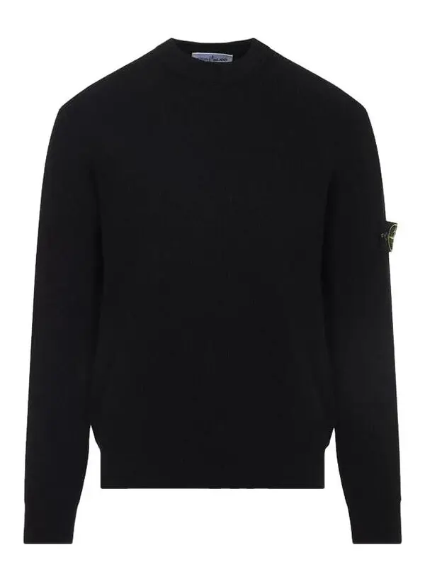 Stone Island Ribbed Knit Crew Neck Pullover - Black