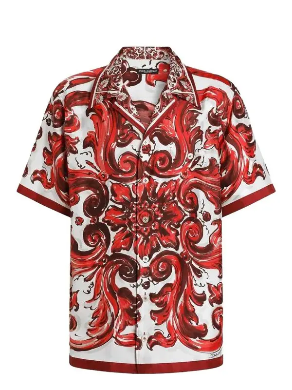 Dolce & Gabbana Silk Twill Hawaiian Shirt With Majolica Print - Red