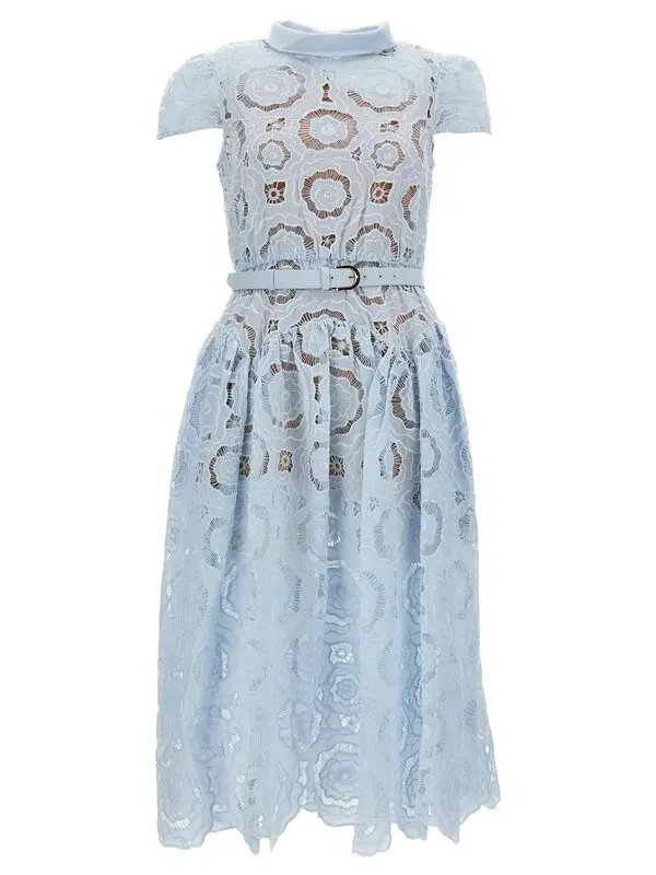 SELF-PORTRAIT Blue Floral Lace Midi Dress - Multicolor