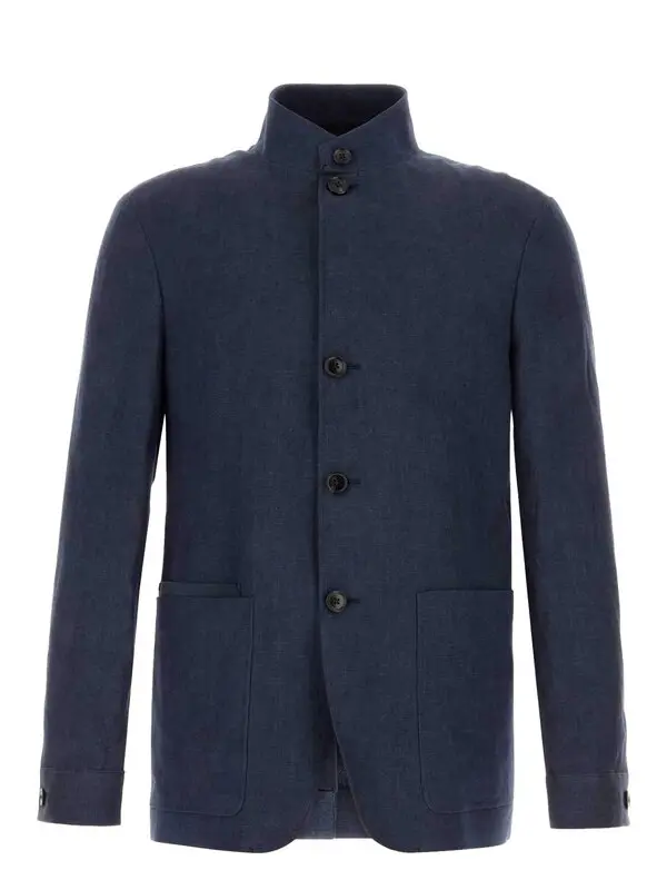 Zegna Navy Linen Blazer - Blue