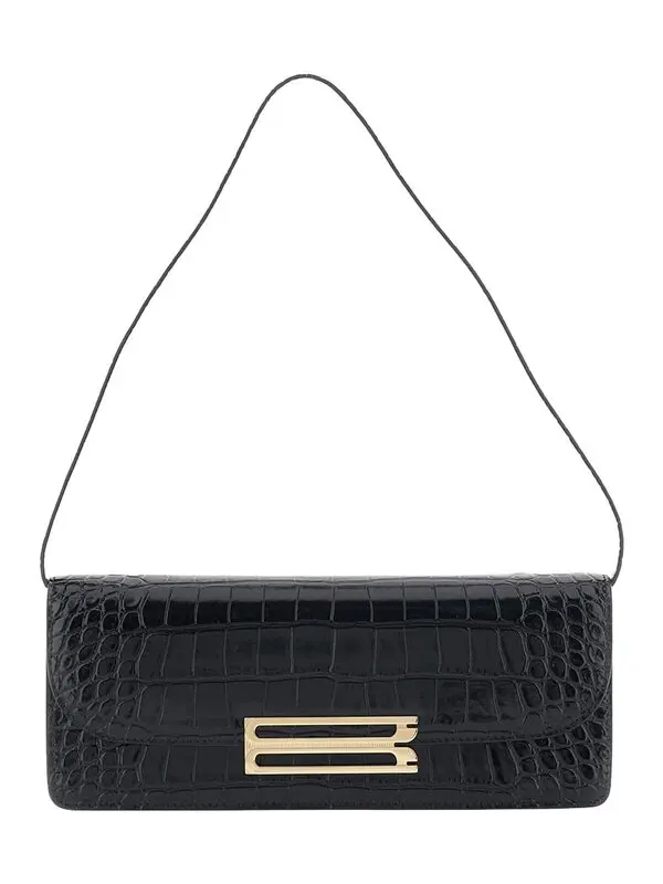 Victoria Beckham Dorian East-west' Shoulder Bag With Plaque Closure On The Front And Crocodile-embossed Effect In Leather For - Black