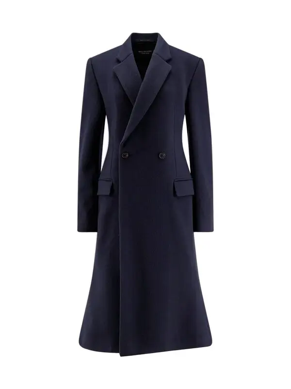 Balenciaga Godet Midi Double-breasted Wool Coat - Blue