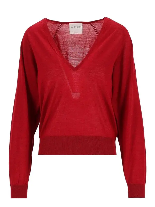 FORTE_FORTE V-neck Sweater - Red