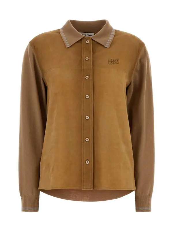 Miu Miu Wool And Suede Cardigan - Brown