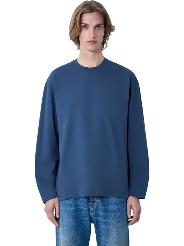 JIL SANDER Ribbed Crewneck Long Sleeve Top - Blue