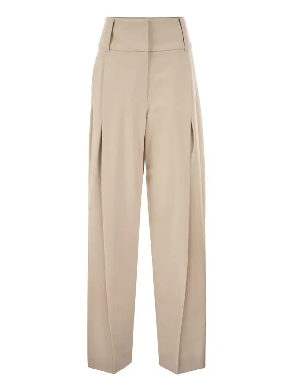 Sportmax Girino Wide-leg Stretch Virgin Wool Trousers - Cream