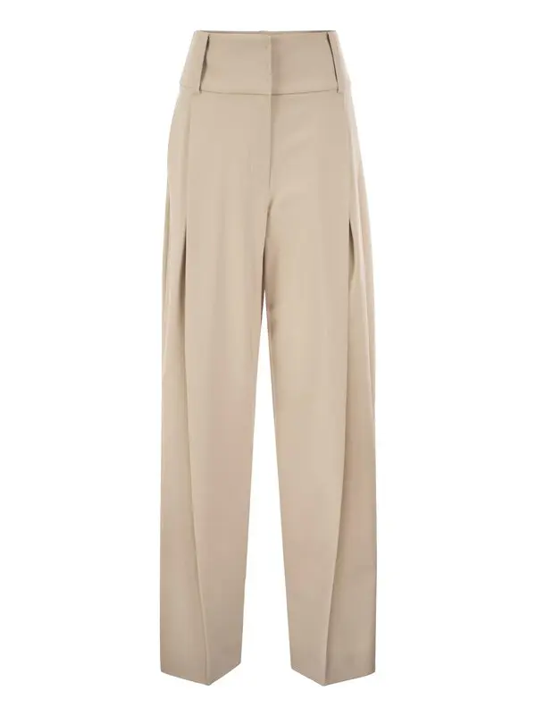 Sportmax Girino Wide-leg Stretch Virgin Wool Trousers - Cream