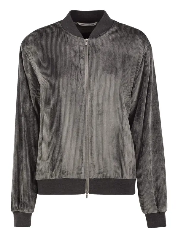 Peserico Stretch Corded Velvet Bomber Jacket - Gray