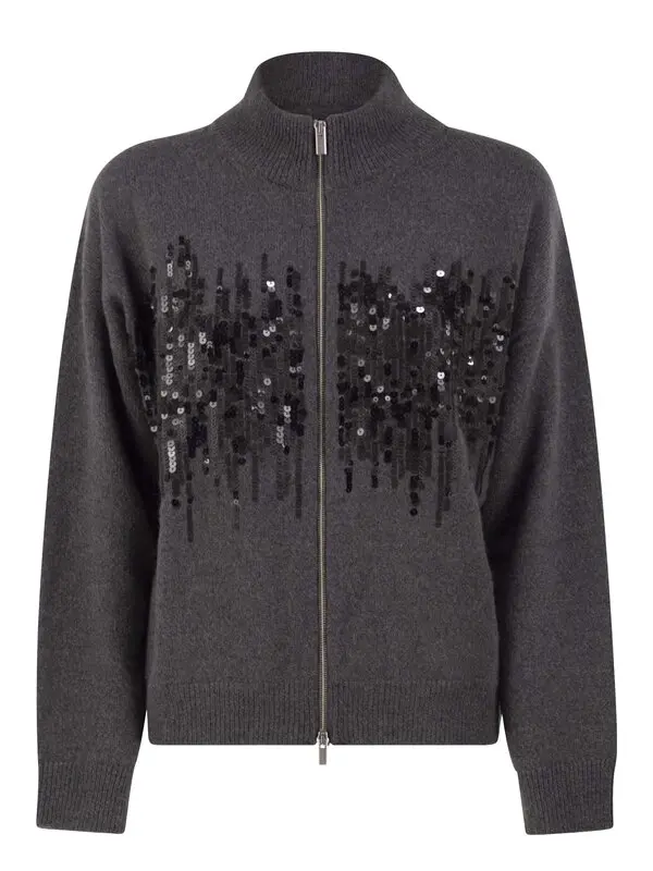 Peserico Knitted Cardigan With Sequins And Two-way Zip - Multicolor