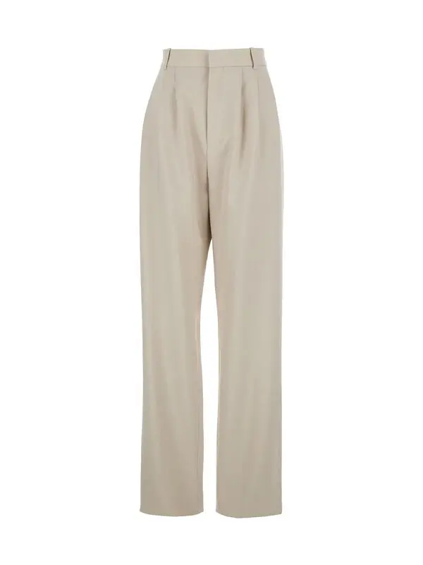 Saint Laurent Beige Pants With Belt Loops And Pences On The Front In Wool - Multicolor