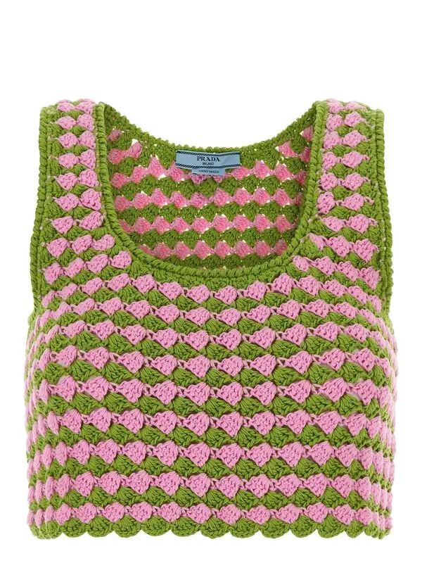 Prada Tow-tone Crochet Crop Top - Multicolor