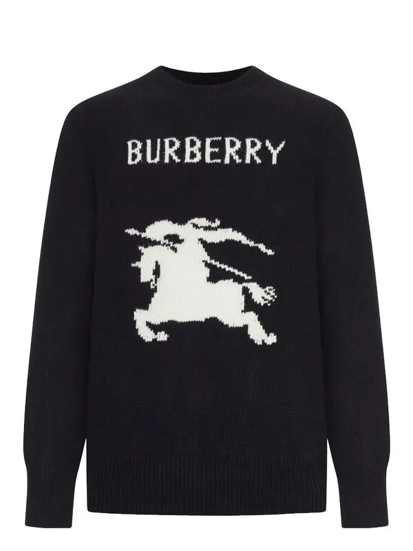 Burberry Wool And Cashmere Pullover With Ekd - Black