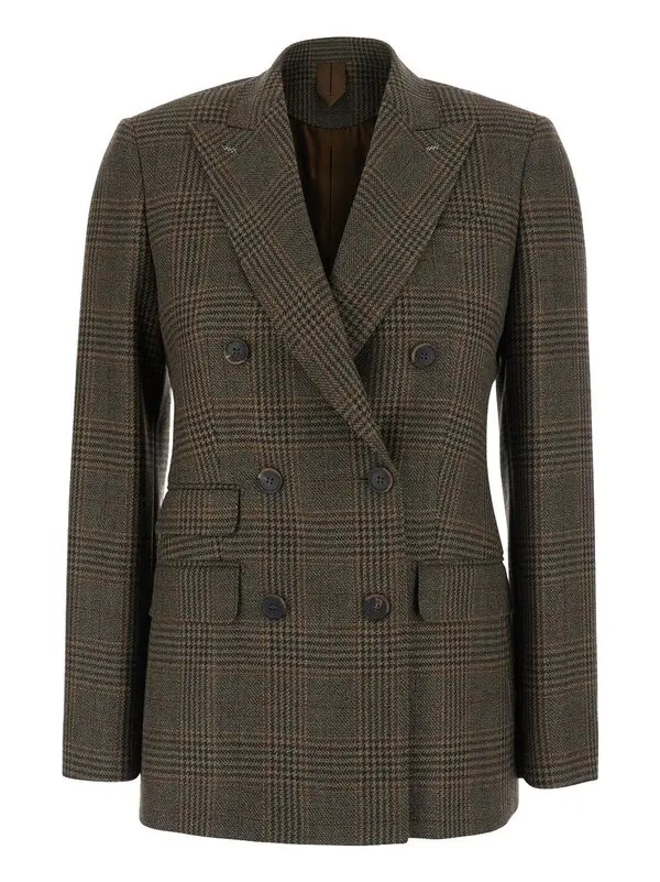 Max Mara Deserto' Dark Double-breasted Jacket With Peak Revers And Check Motif In Wool For - Brown