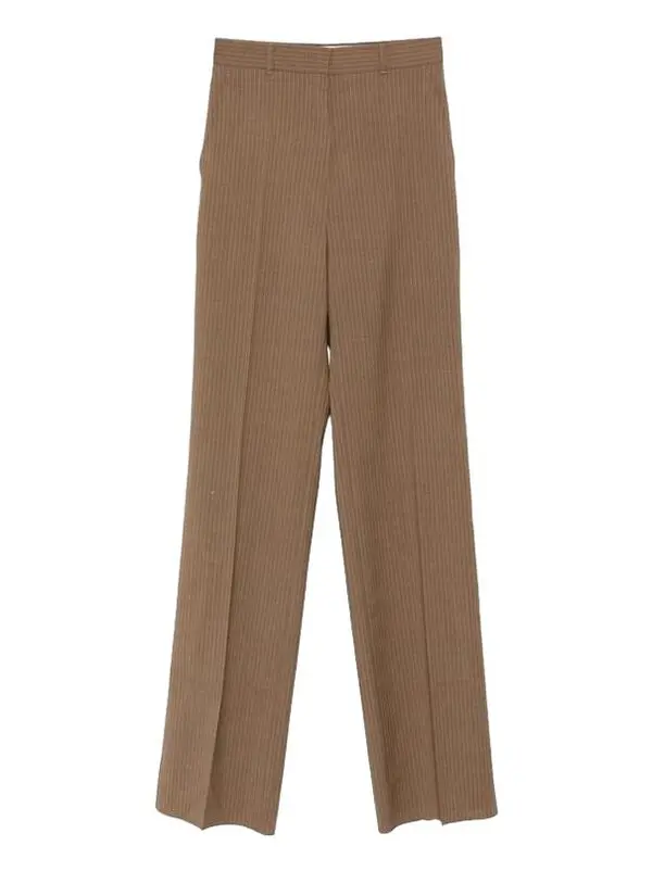 Max Mara Virgin Wool Striped Straight Trousers - Brown