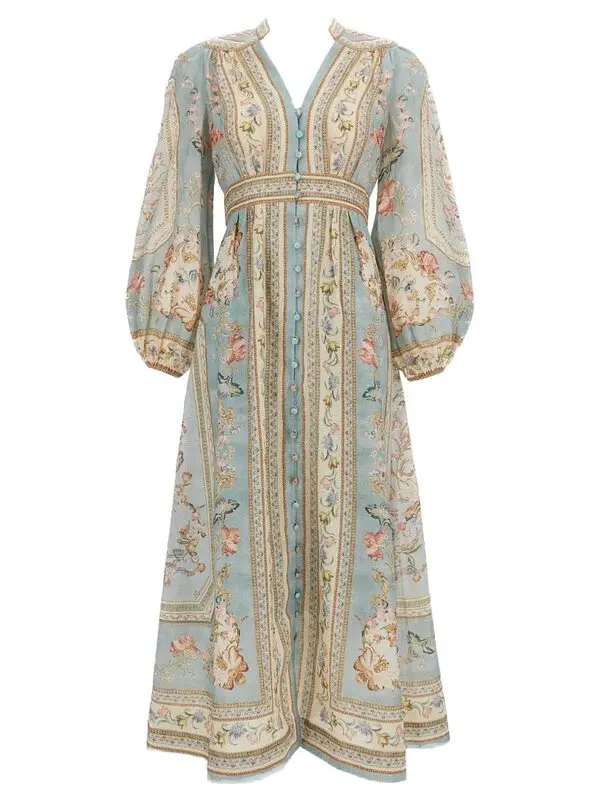Zimmermann Roselight Plunge Midi Dress - Multicolor