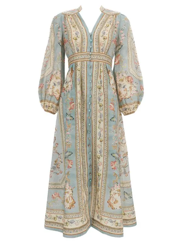 Zimmermann Roselight Plunge Midi Dress - Multicolor