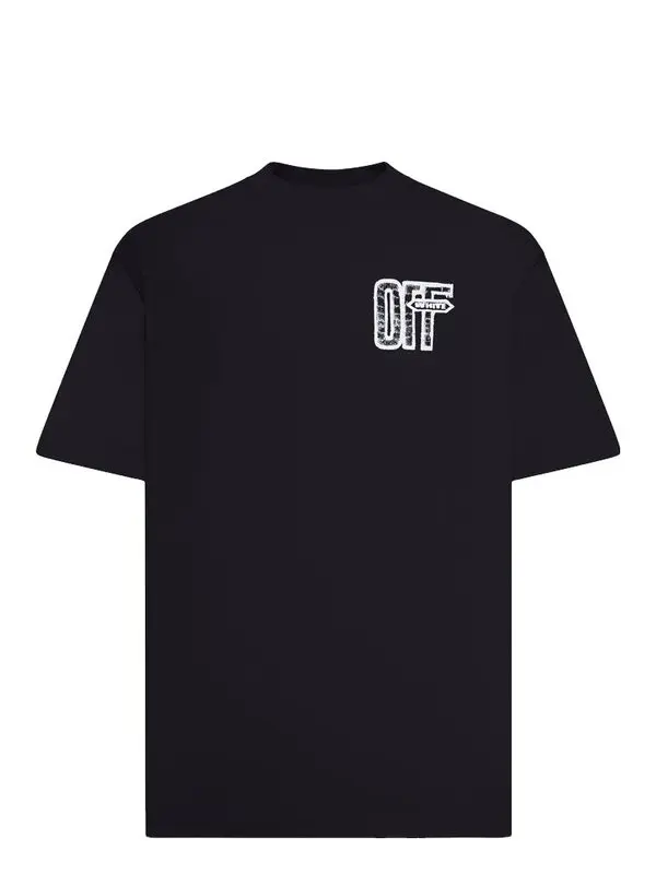 Off-White T-shirt With Logo And Arrow Sketch Print - Black