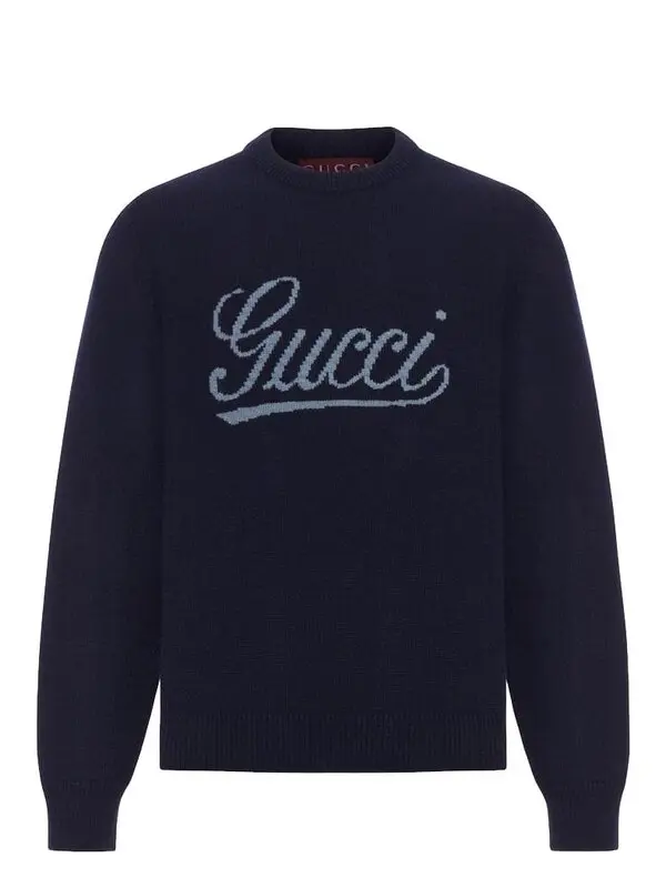 Gucci Wool Sweater With Contrasting Front Logo - Blue