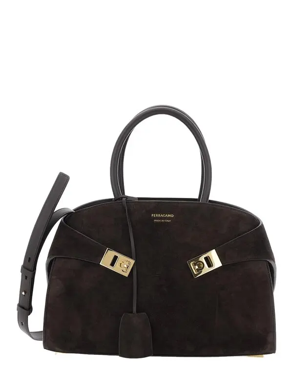 FERRAGAMO Hug Piccola Suede Handbag - Brown